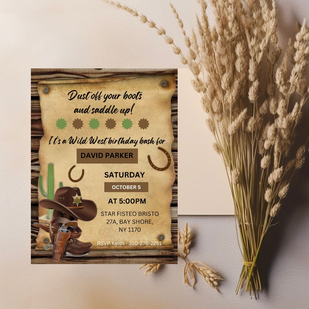 Editable Cowboy One Two Birthday Party Invitation Editable Cowboy Party ...