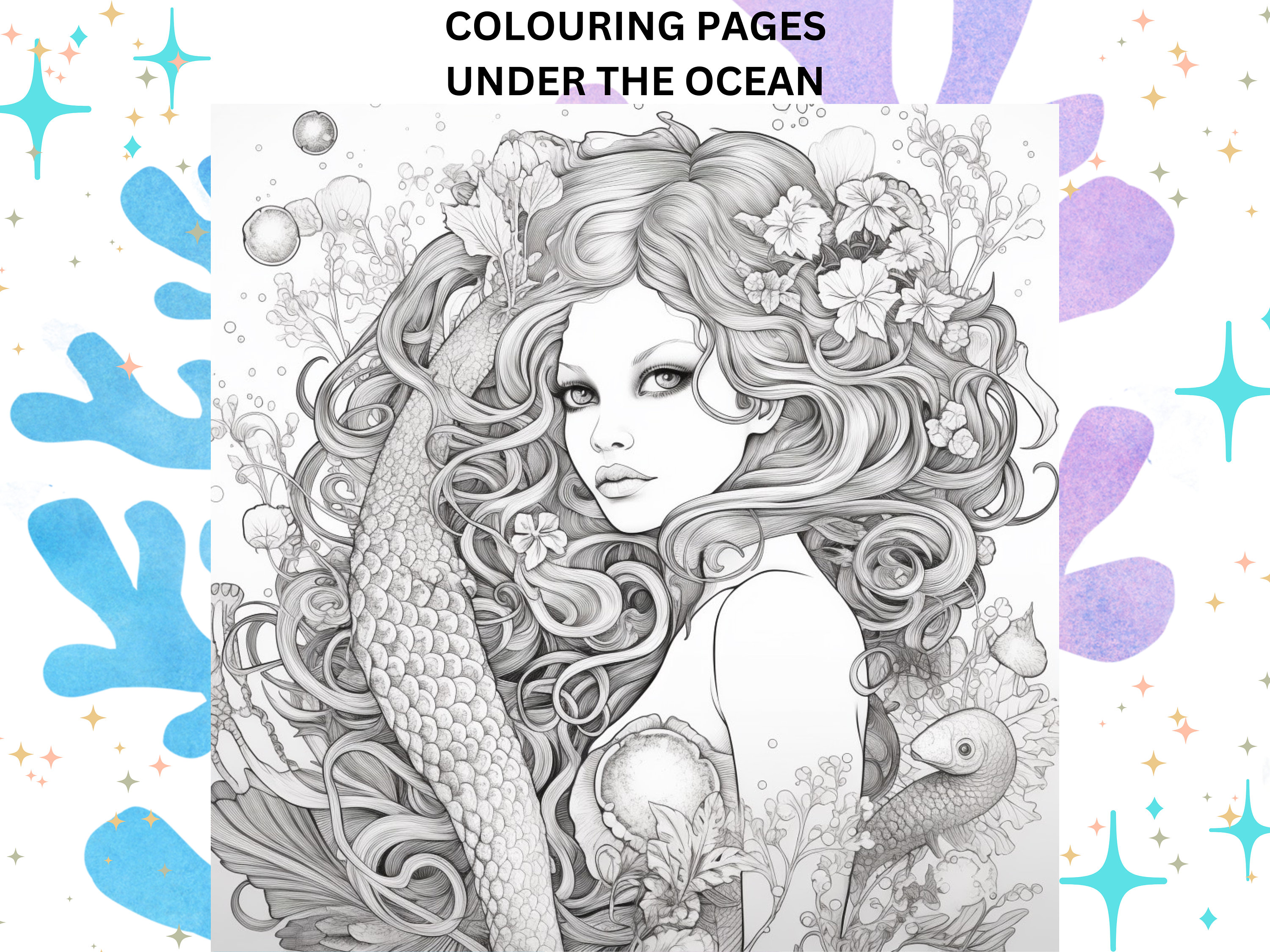 Coloring Book,mermaid Colouring Pages Adults Kids Instant Download ...
