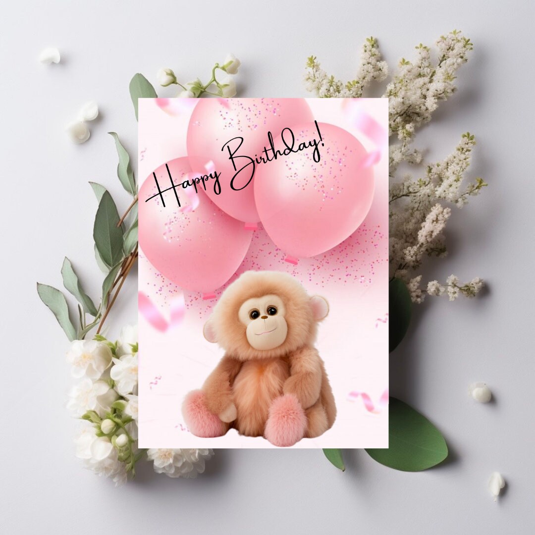 Happy Birthday Pinky Card Birthday Card for Her Birthday Card Monkey ...