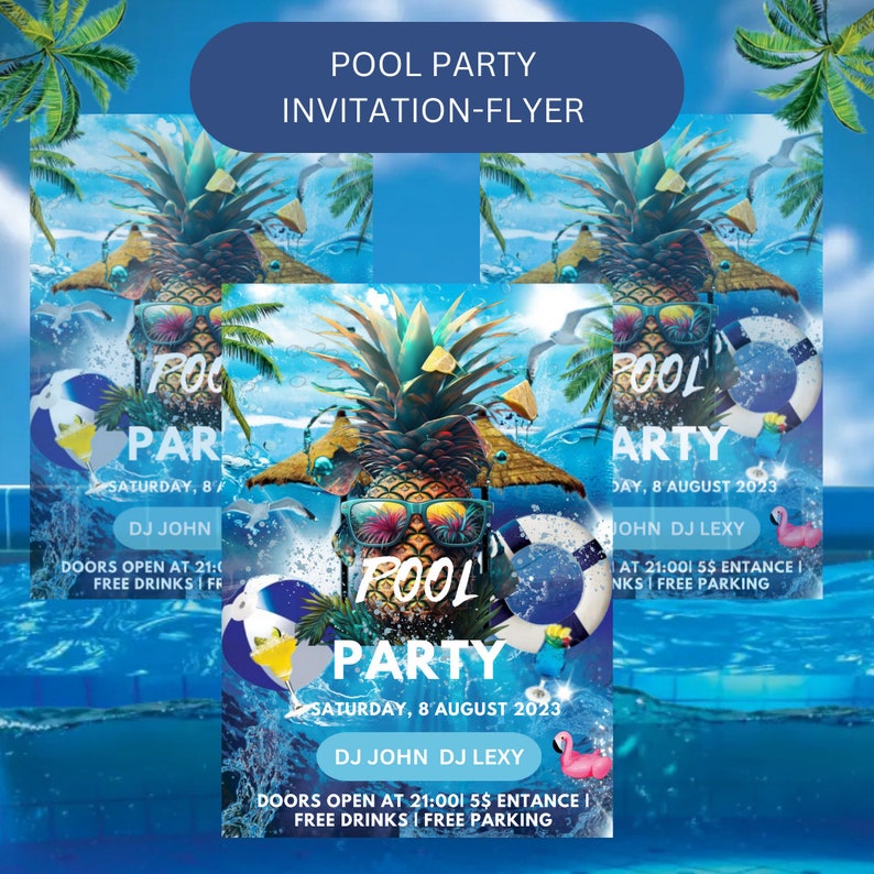 Summer Pool Party Flyer, DIY Flyer Template Design, Pool Party Invite ...
