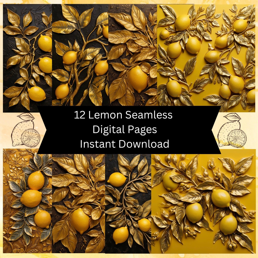 Lemon Gold Digital Paper Seamless Pattern Gold Lemon Prints Background ...