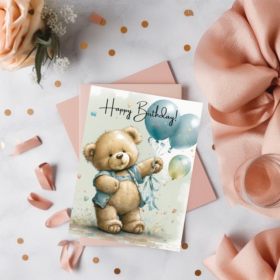 Editable Happy Birthday Bear Card Birthday Card Instant Download Bear ...