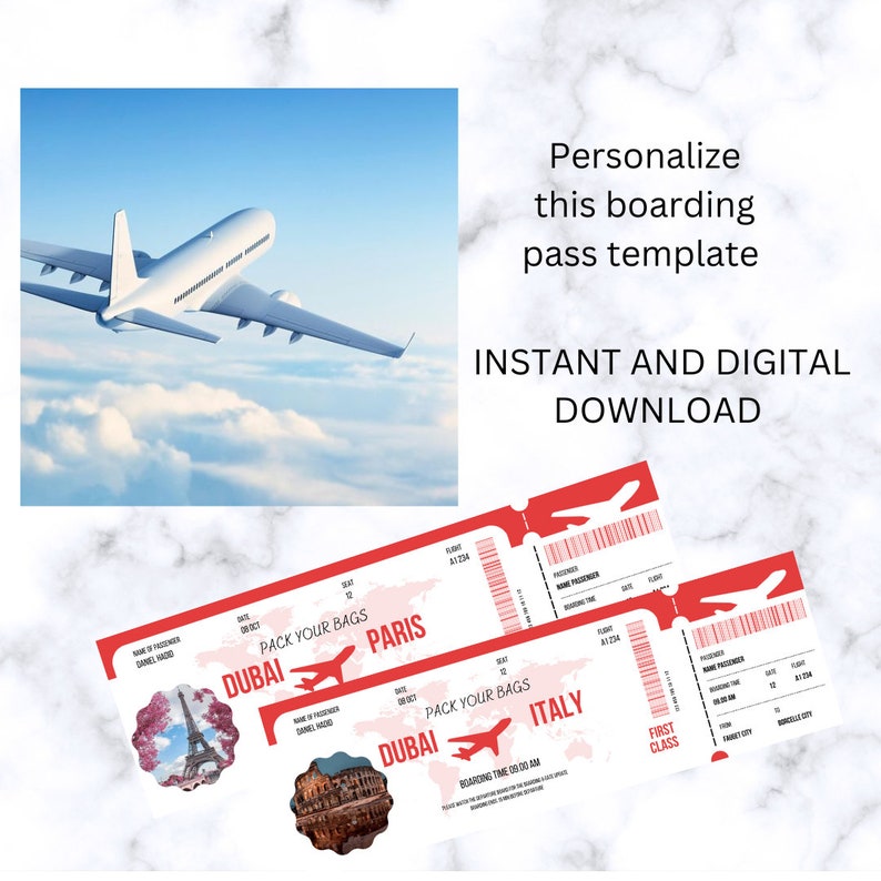 Editable Surprise Boarding Ticket Template, Digital Boarding Pass ...