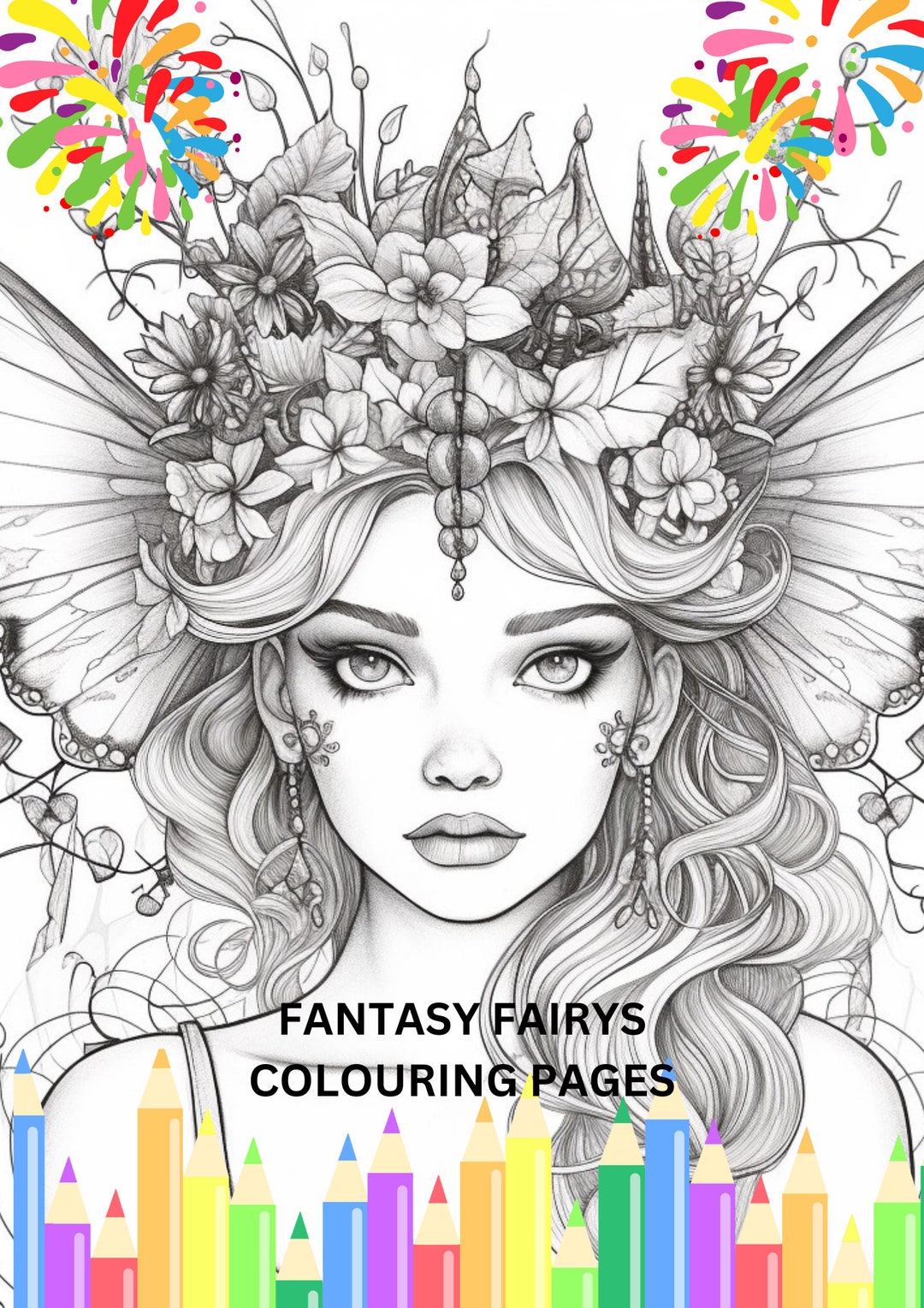 Fantasy Fairy Girls, Fantasy Coloring Boo, Instant Download Grayscale ...