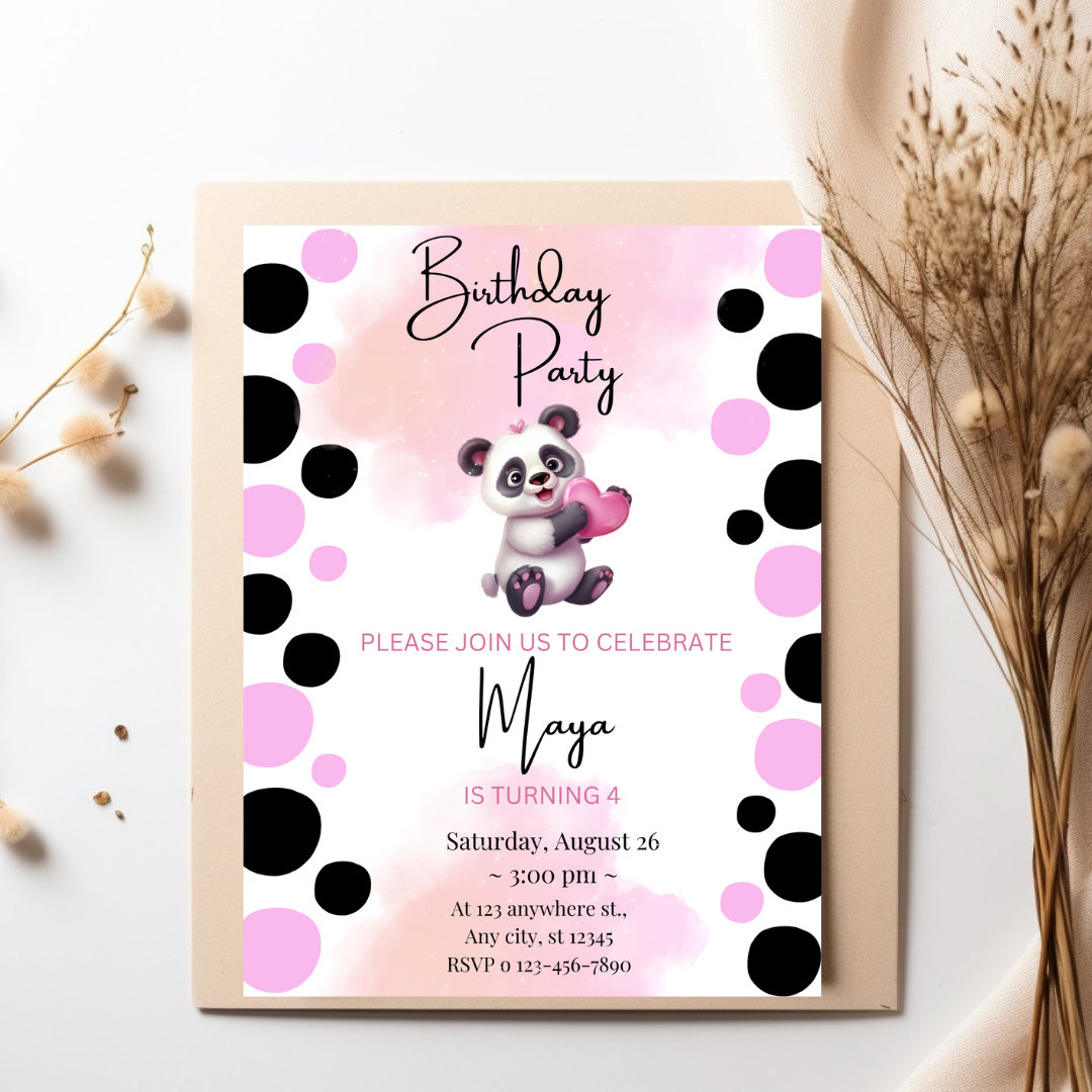Panda Invitation Editable Panda Birthday Party Invitation - Etsy
