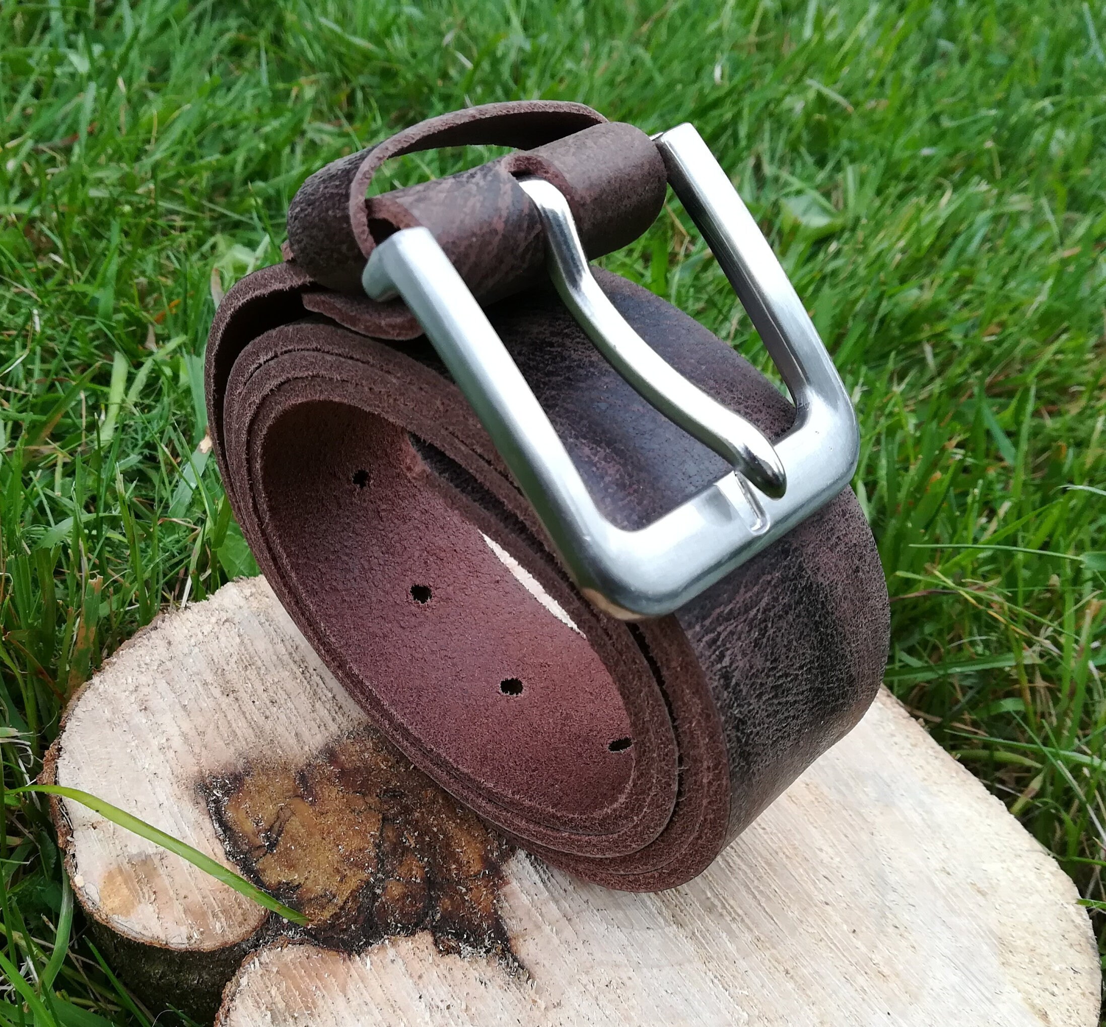 Ledergürtel 4cm. 100% Büffel Leder / dunkel braun / einzigartige ...