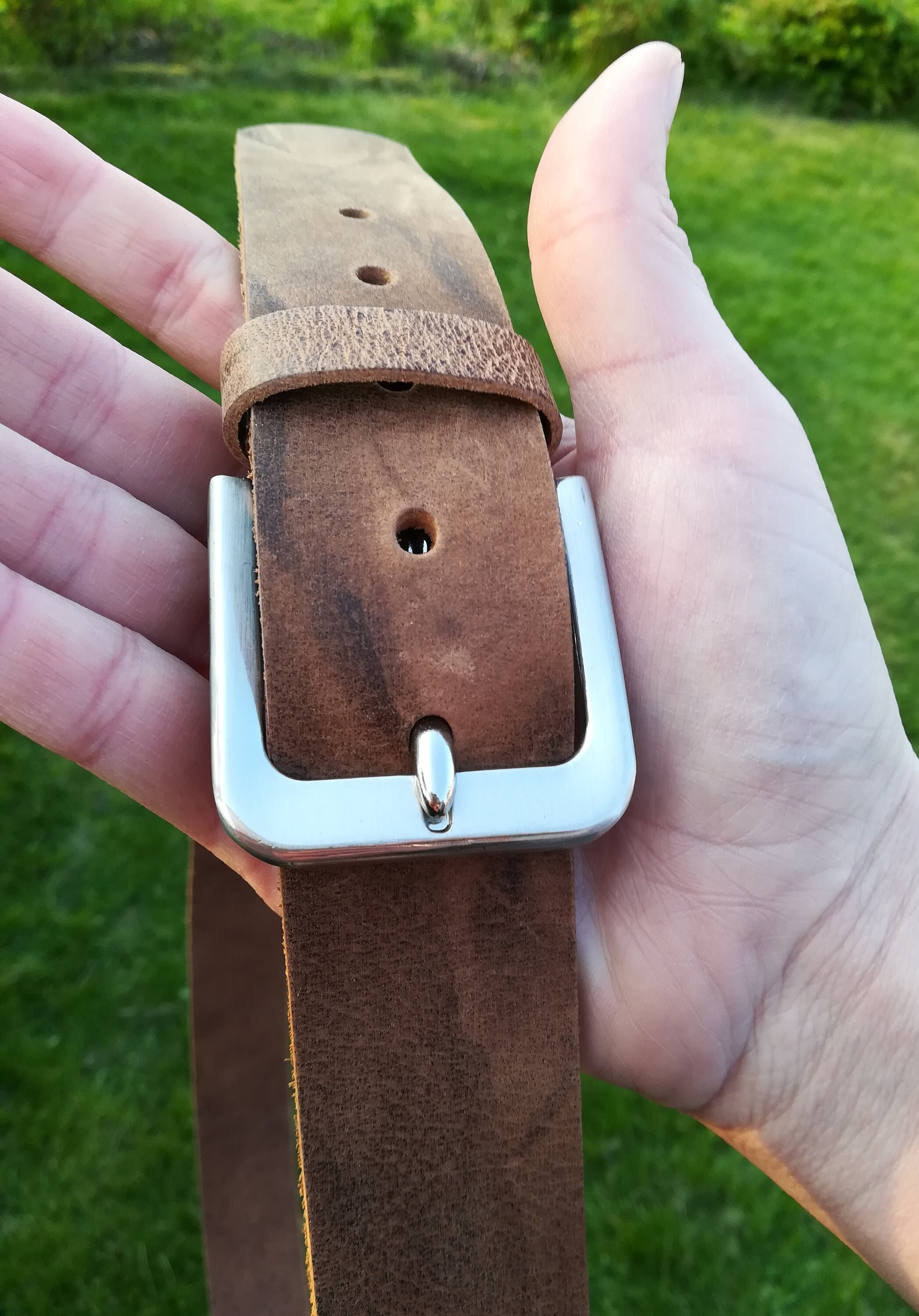 Ledergürtel 4cm 100% Büffel Leder/ Braun / einzigartige Maserung ...