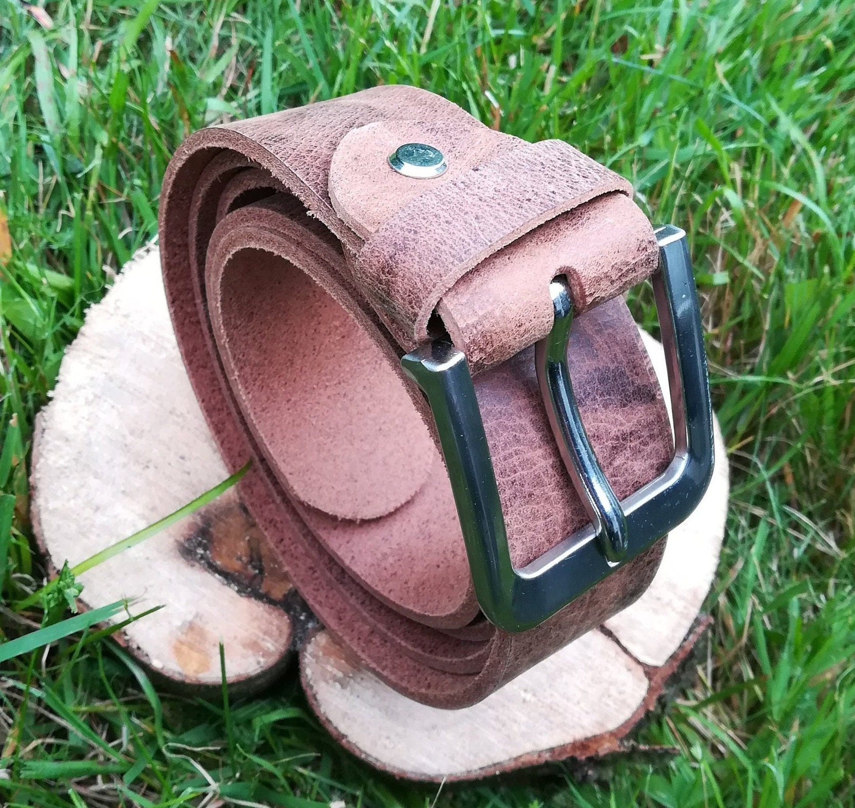 Ledergürtel 4cm 100% Büffel Leder/ Braun / einzigartige Maserung ...
