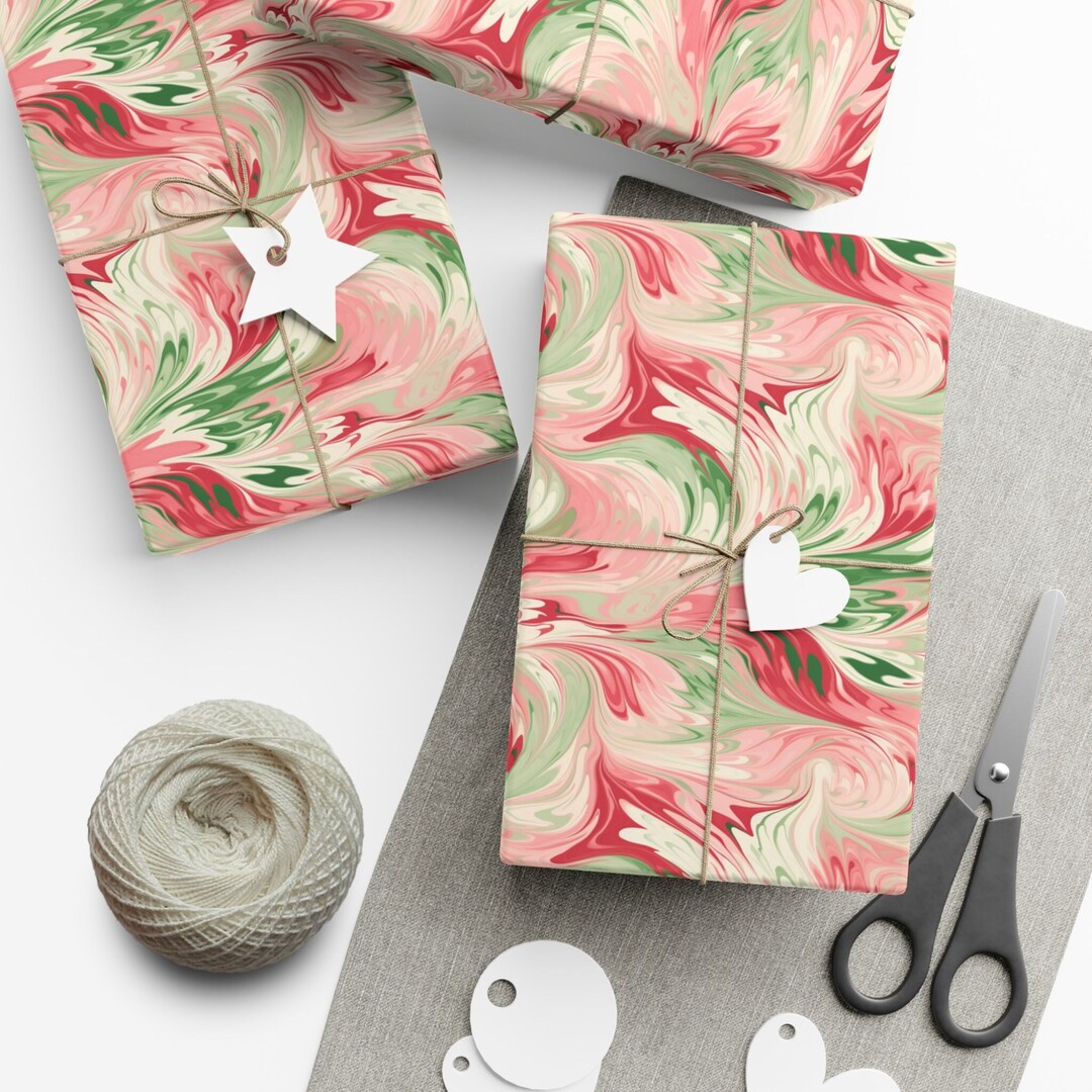 Gift Wrap Eco Vintage Marbled Style Elegant Pink Red Green Wrapping ...