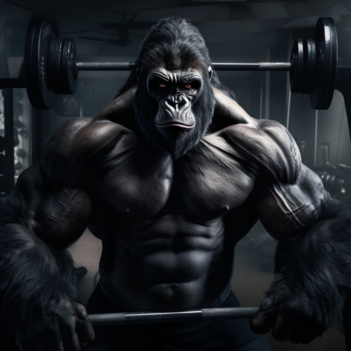 2x Graphics Muscular Gorilla at the Gym With a Menacing Facial ...