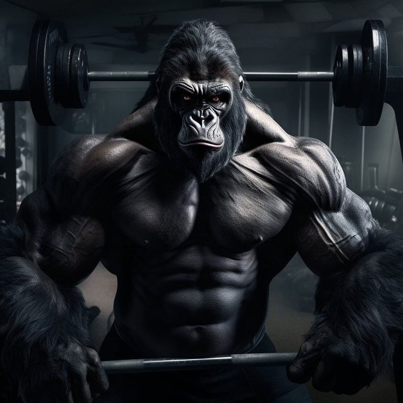 2x Graphics Muscular Gorilla at the Gym With a Menacing Facial ...