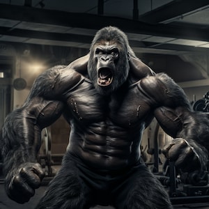 2x Graphics Muscular Gorilla at the Gym With a Menacing Facial ...