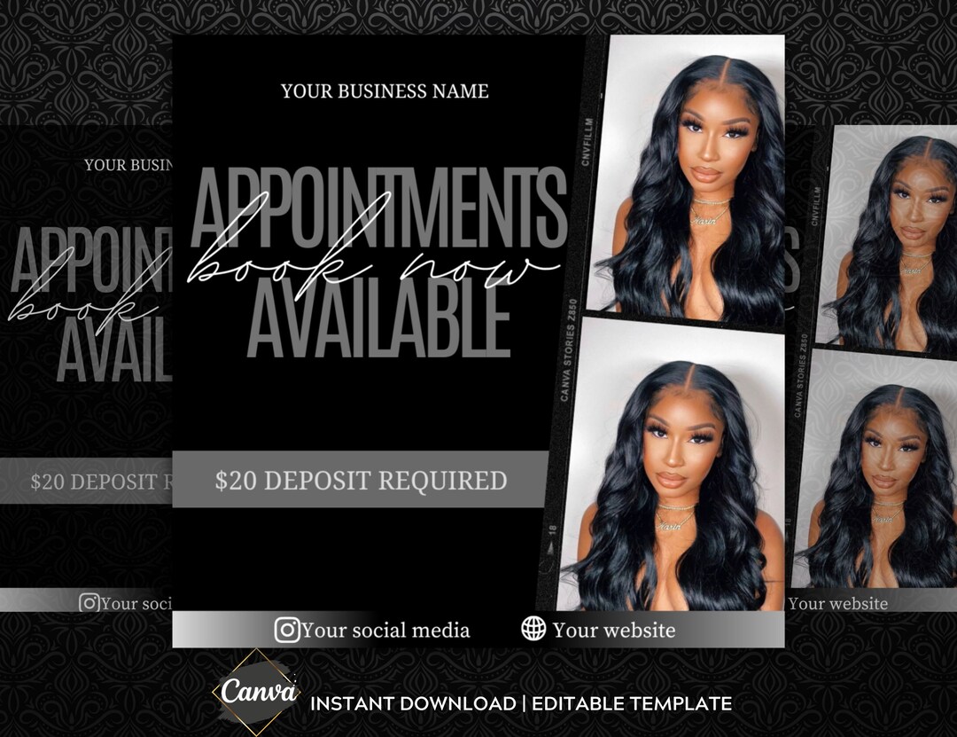 DIY Book Now Appointments Available Template Black Editable Booking ...
