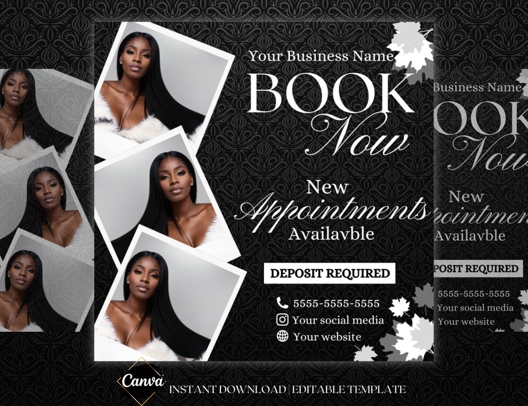 Fall Autumn Hair Salon Flyer Template, Black & White Glam (canva ...