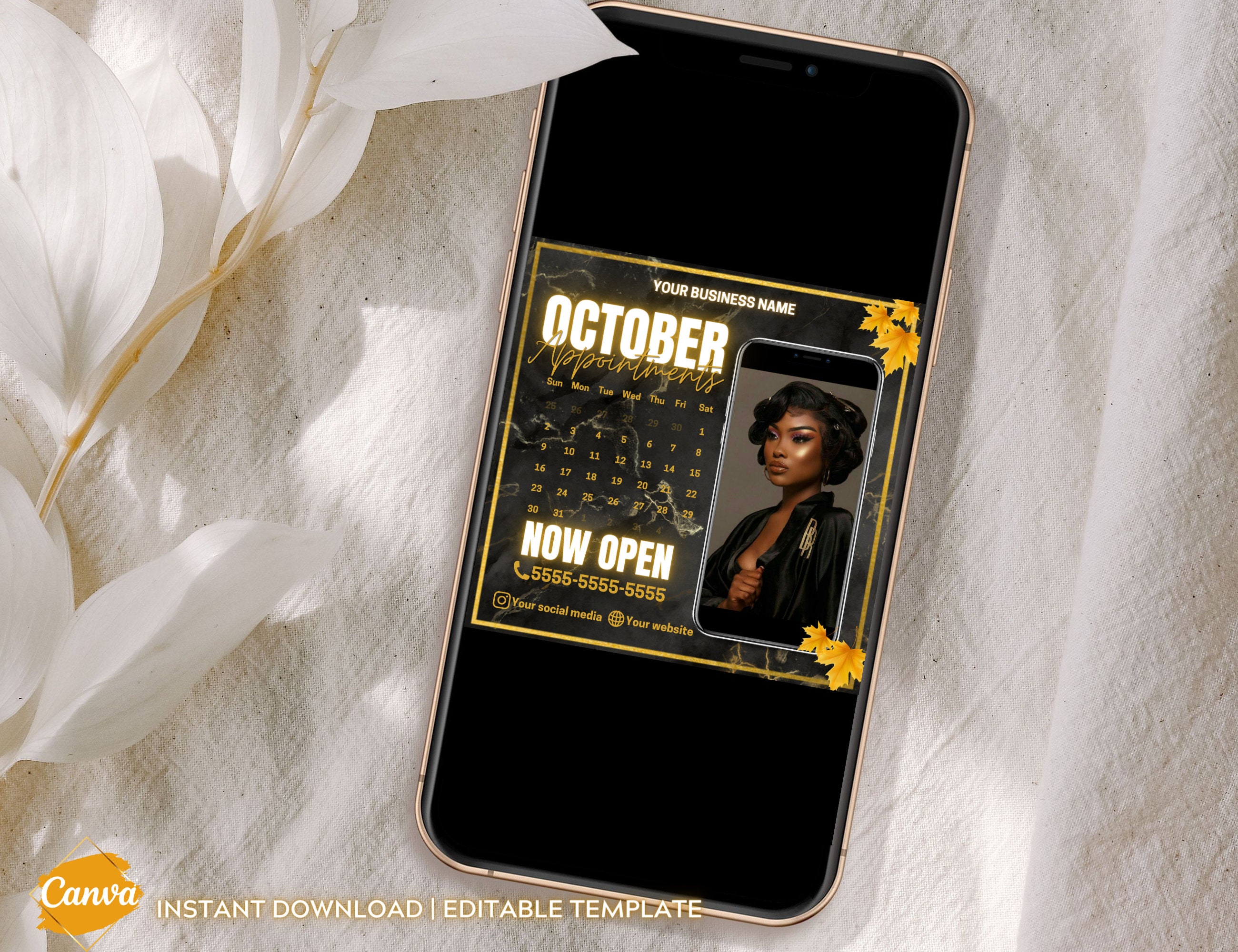 Calendar Fall Autumn Theme October Appointment Instagram Booking Hair ...