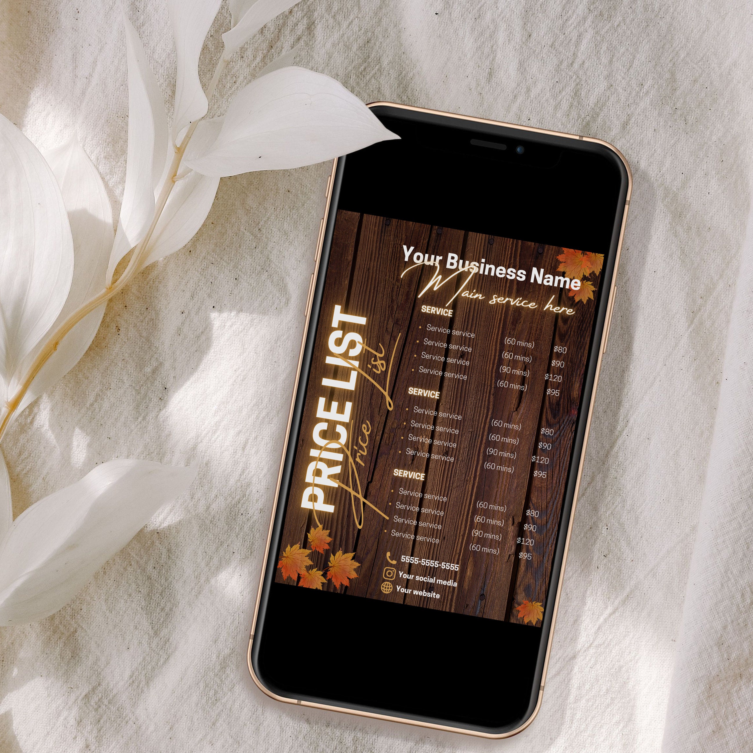 Fall Autumn Price List Template Design Hair Pricing Flyer Pricelist ...