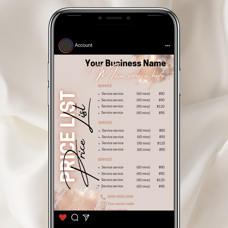 Rose Gold Price List Flyer Template, Salon Pricing Sheet (canva) - Etsy