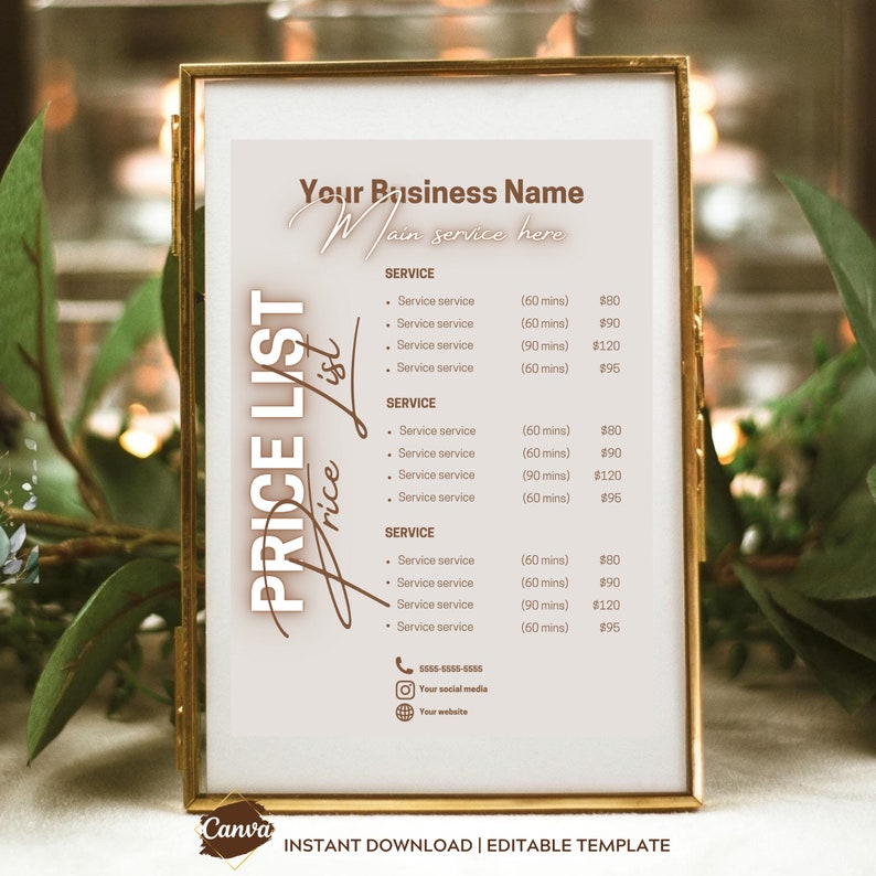 Editable Price List Template, Neutral Salon Design (canva Template) - Etsy