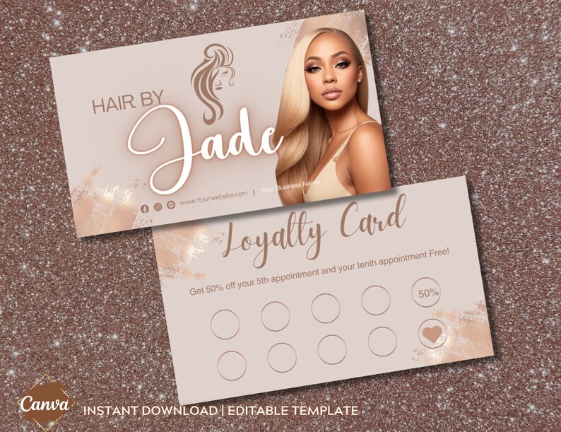 Rose Gold Loyalty Card Template, Glam Salon Rewards (canva) - Etsy