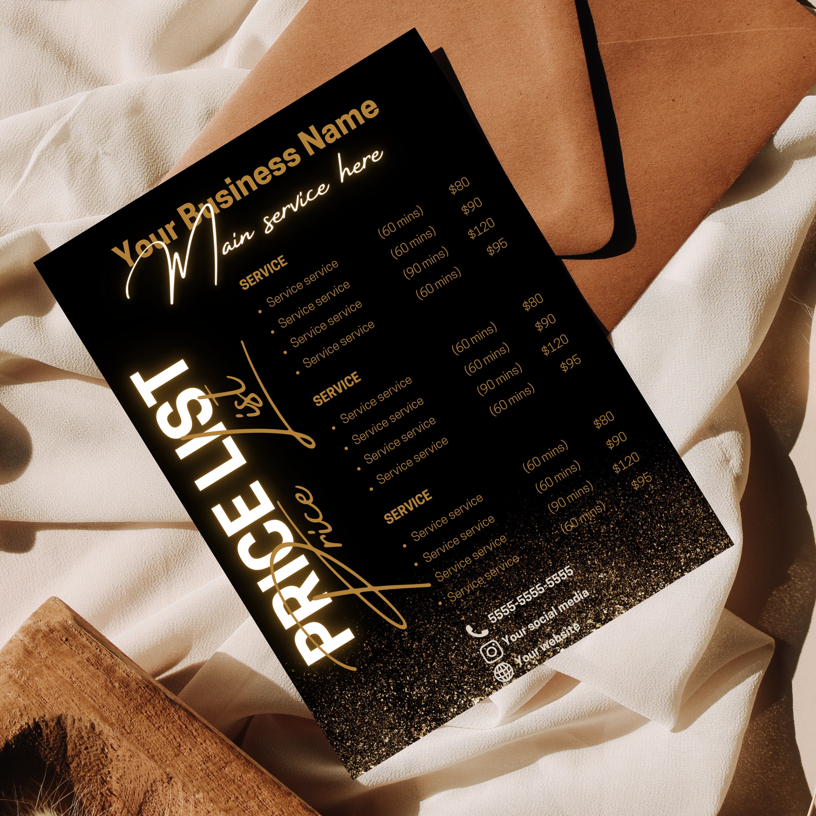 Black and Gold Price List Template, Salon & Spa (canva DIY) - Etsy