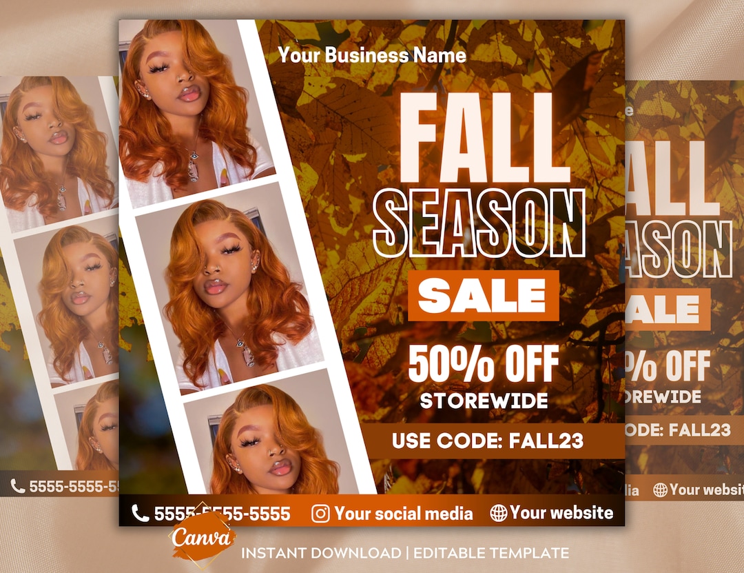 Fall Sale Flyer DIY Fall Template Design Wigs Hair Lash Nails September ...