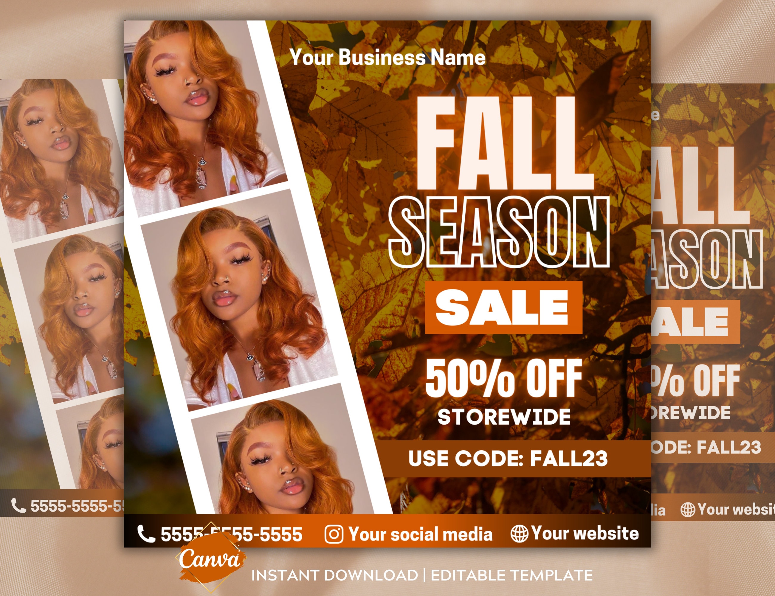 Fall Sale Flyer DIY Fall Template Design Wigs Hair Lash Nails - Etsy