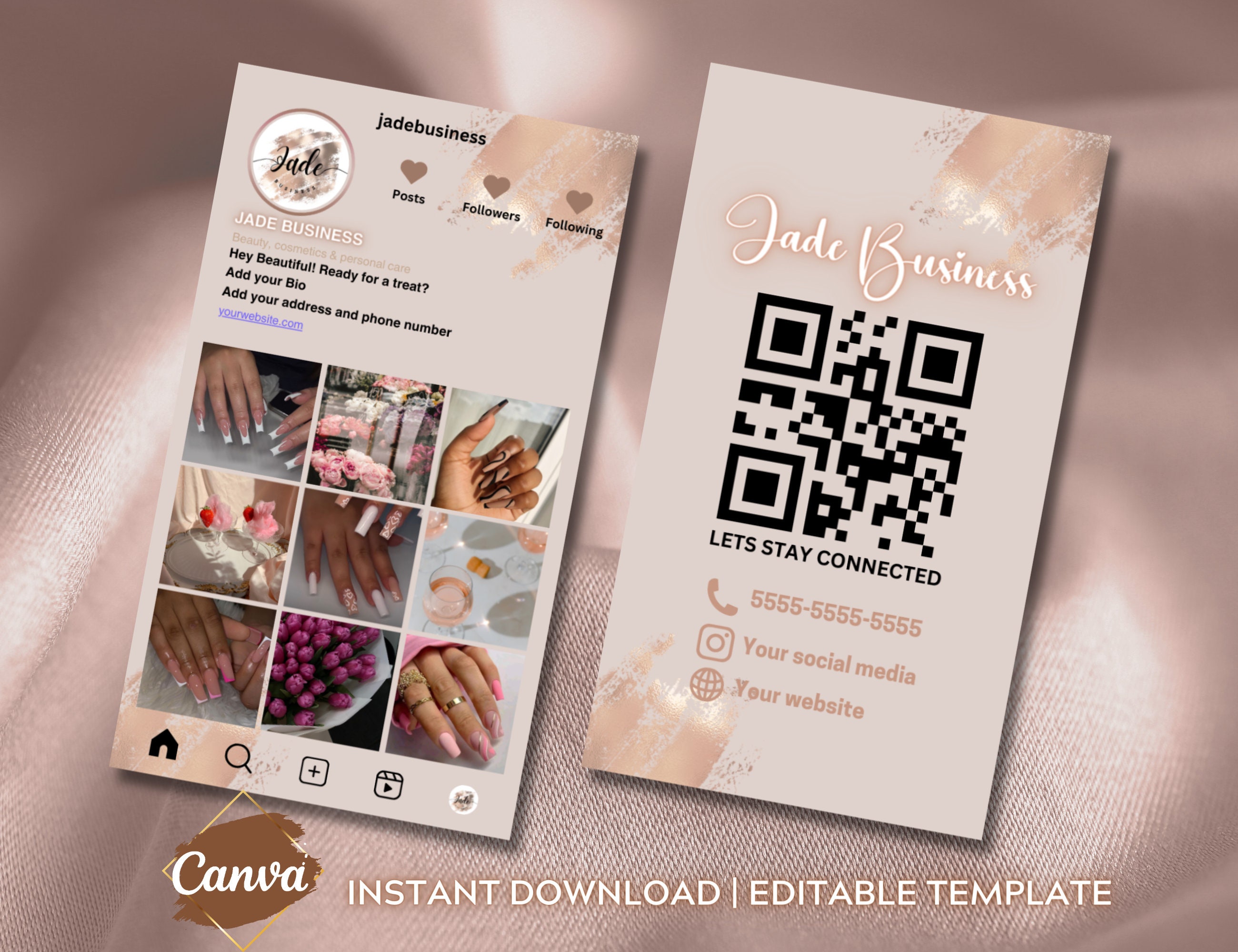 Rose Gold Card Instagram Business Card IG Business Card Nail - Etsy Canada