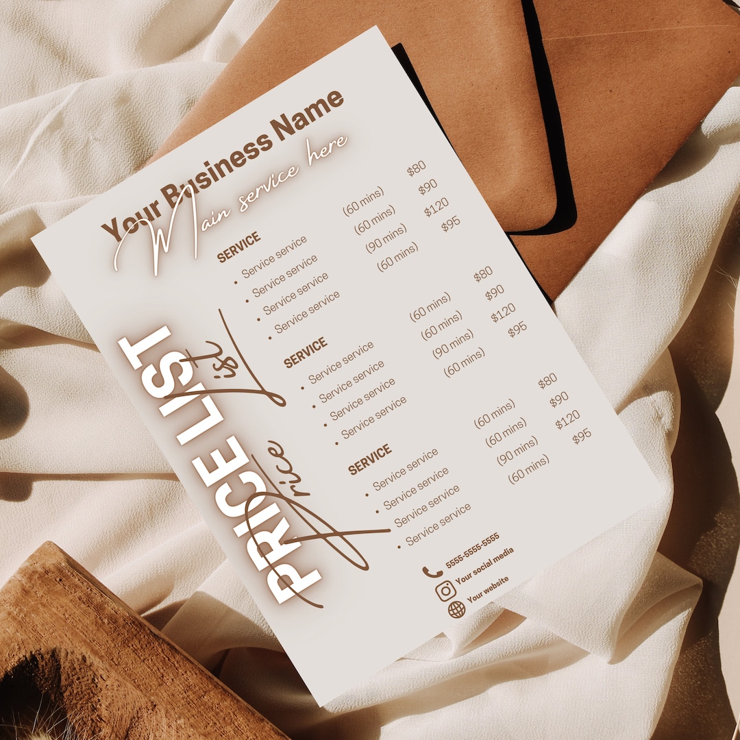 Editable Price List Template, Neutral Salon Design (canva Template) - Etsy