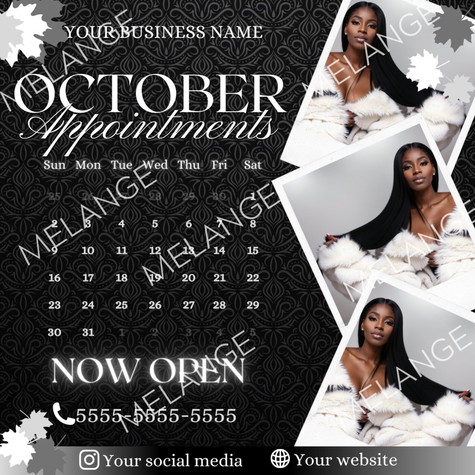 Elegant Fall Autumn Theme October Appointment Instagram Booking Hair ...