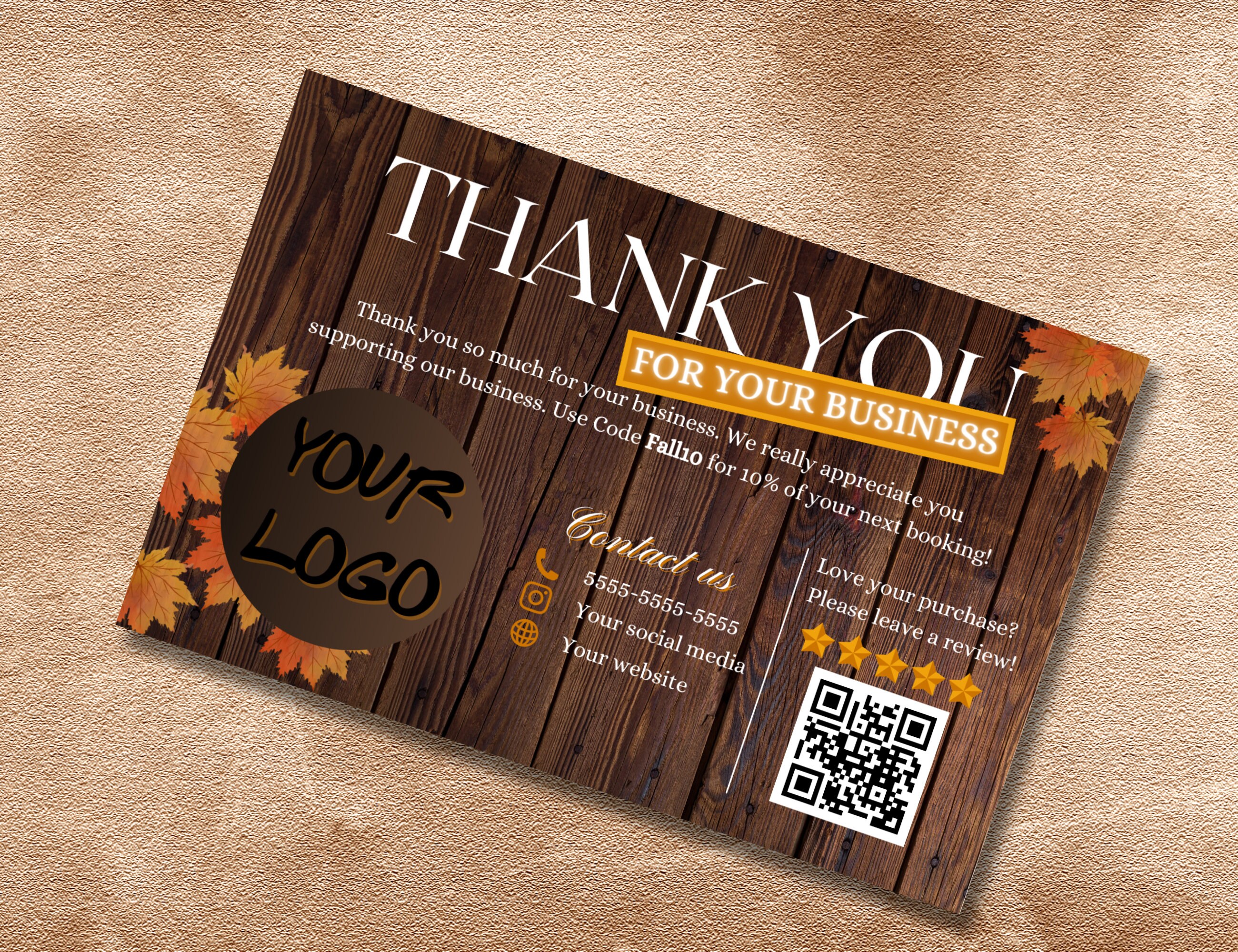 Autumn Thank You Card Template DIY Autumn Fall Marketing Cards Hair ...
