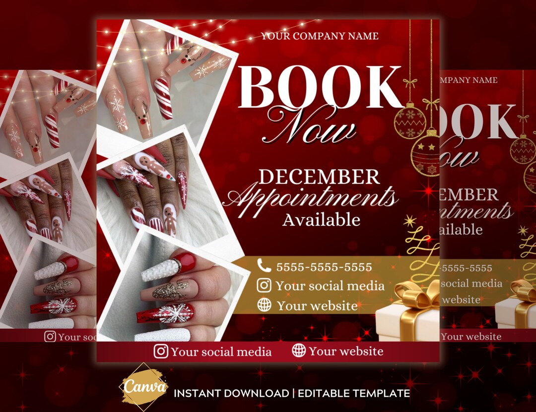 Christmas Appointments Flyer | Holiday Nail Salon Template (canva) - Etsy