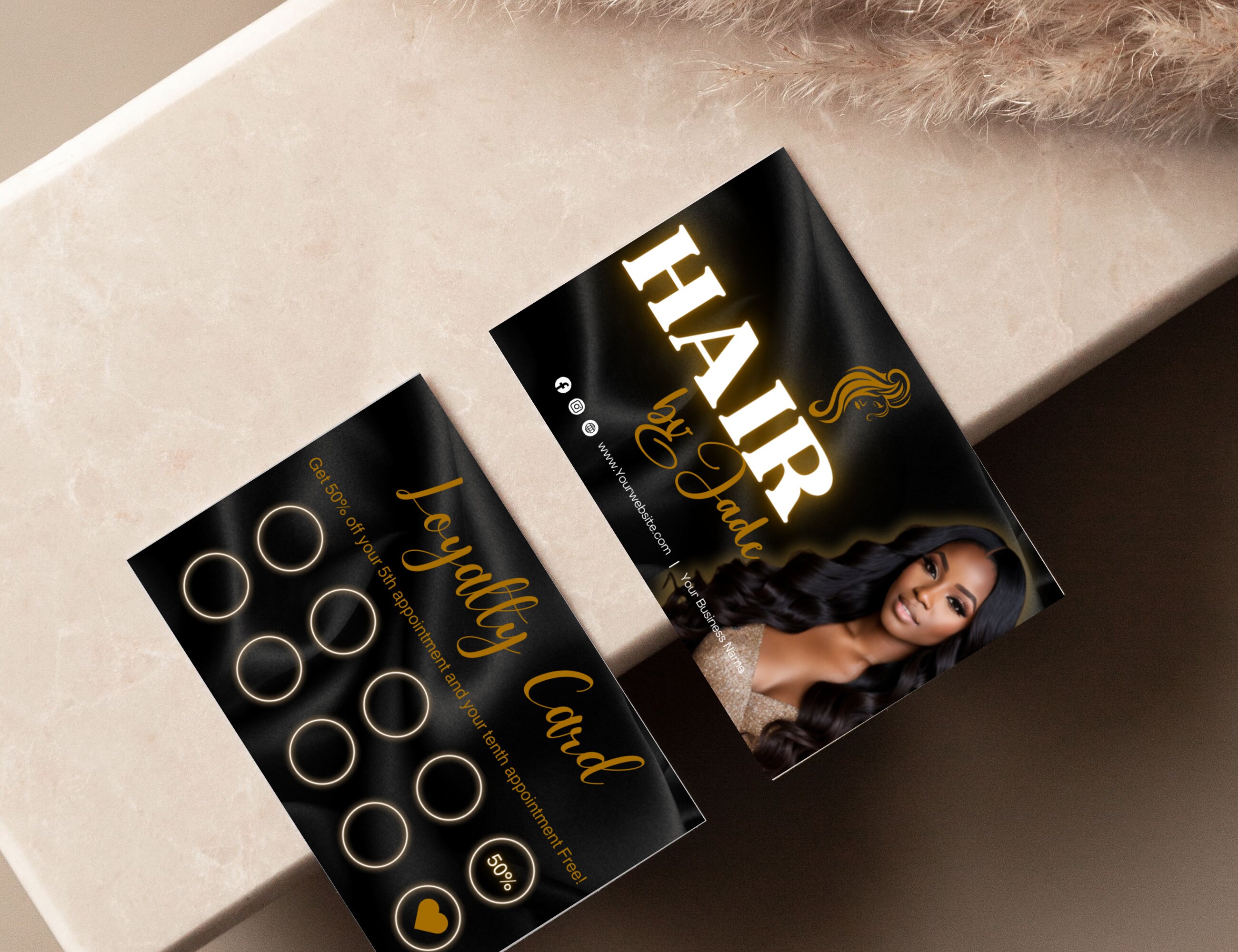 Black and Gold Loyalty Card Template, Hair and Beauty (canva Editable ...