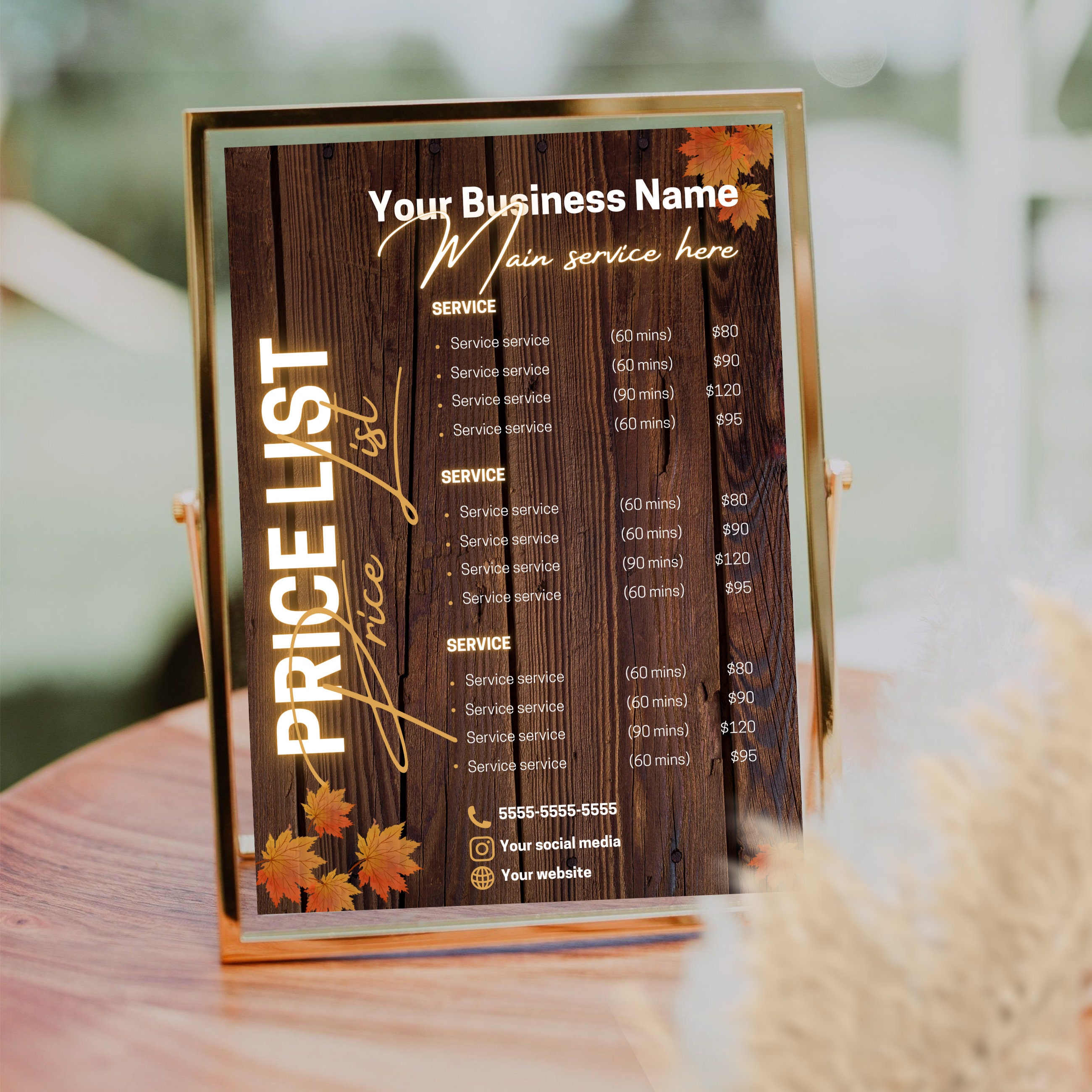 Fall Autumn Price List Template Design Hair Pricing Flyer Pricelist ...