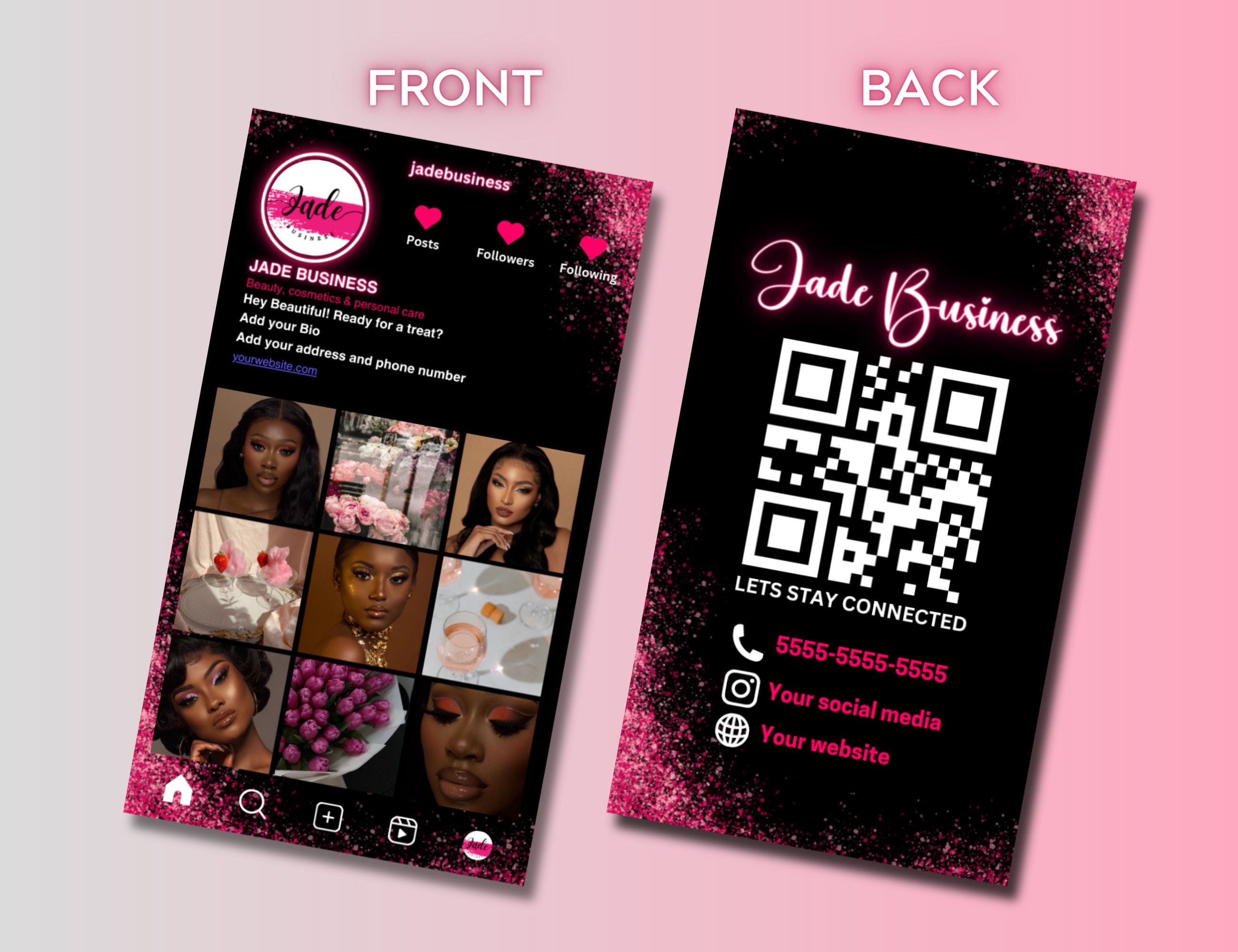 Pink Glam Card Instagram Business Card IG Business Card Makeup - Etsy