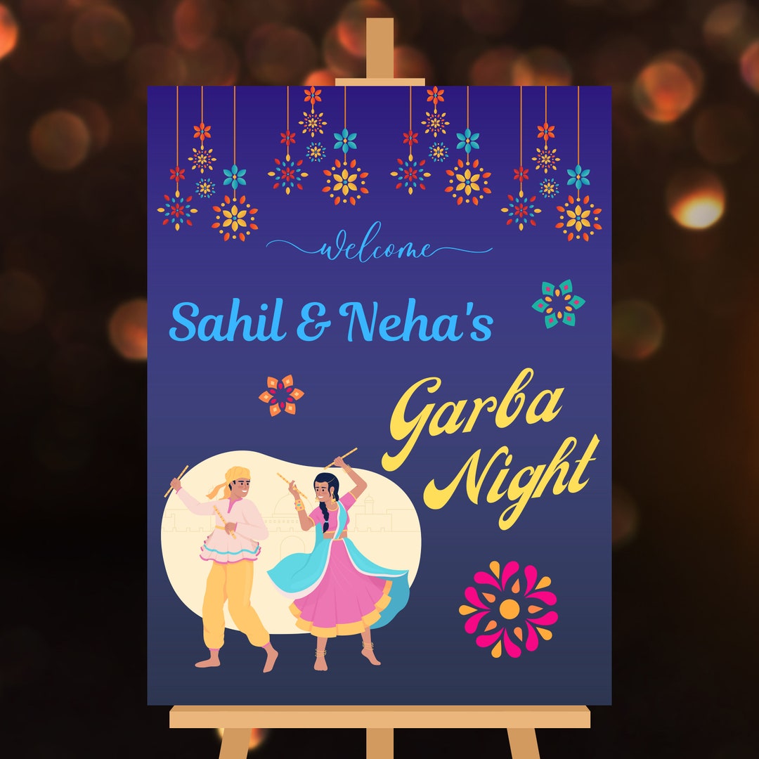 Personalized Indian Wedding Welcome Sign Template | Garba Night ...