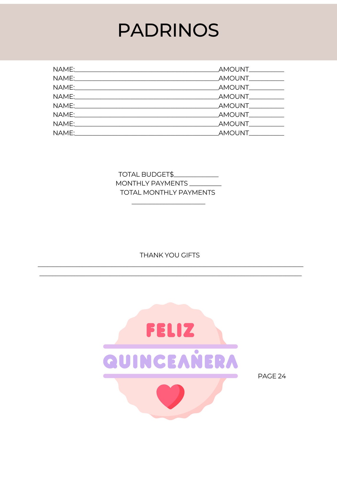 Quinceanera Planner Budget and Full Guide With Worksheets - Etsy