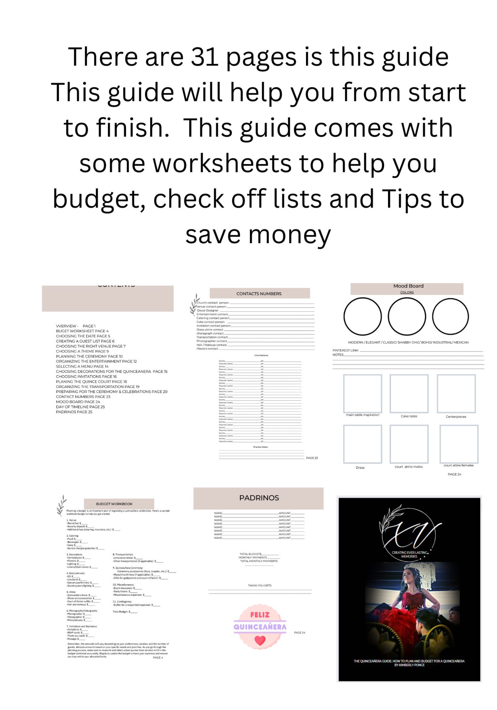 Quinceanera Planner Budget and Full Guide With Worksheets - Etsy