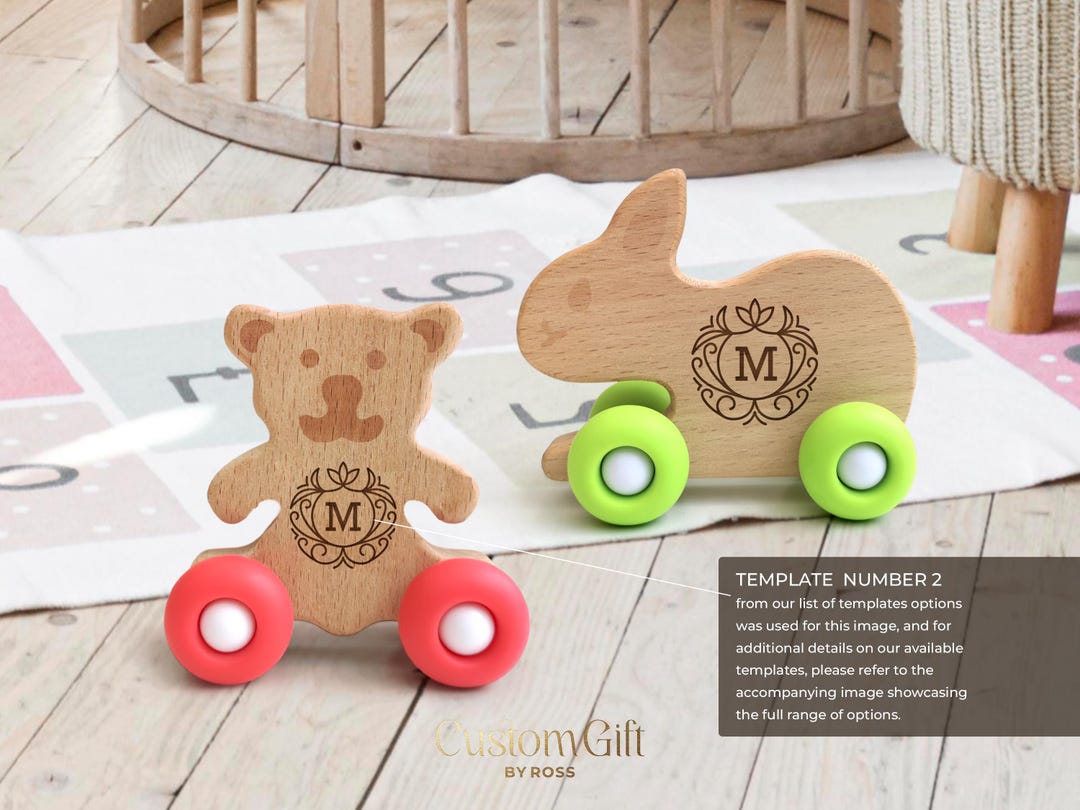Personalized Wooden Toys - Pull Along Kids Toy Animals Teddy or Rabbit ...