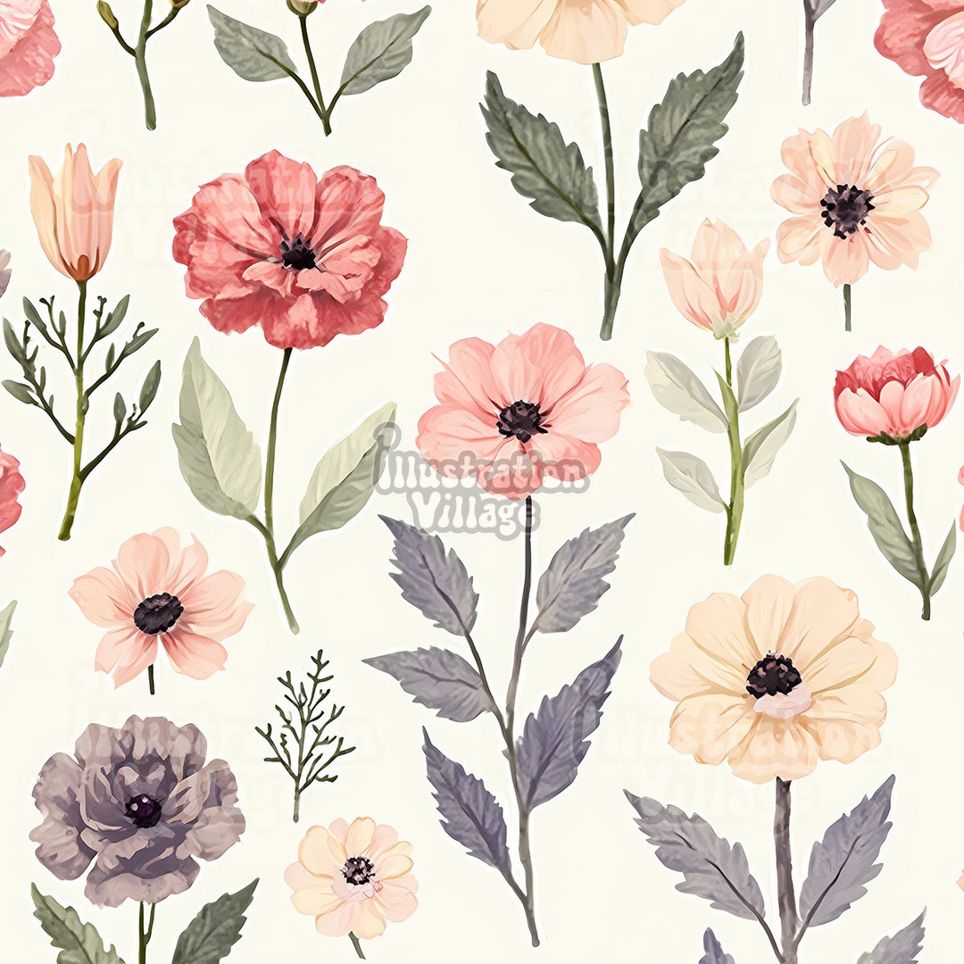 Floral Elements Cozy Flowers Seamless Pattern | Pastel Colors Cute Cozy ...