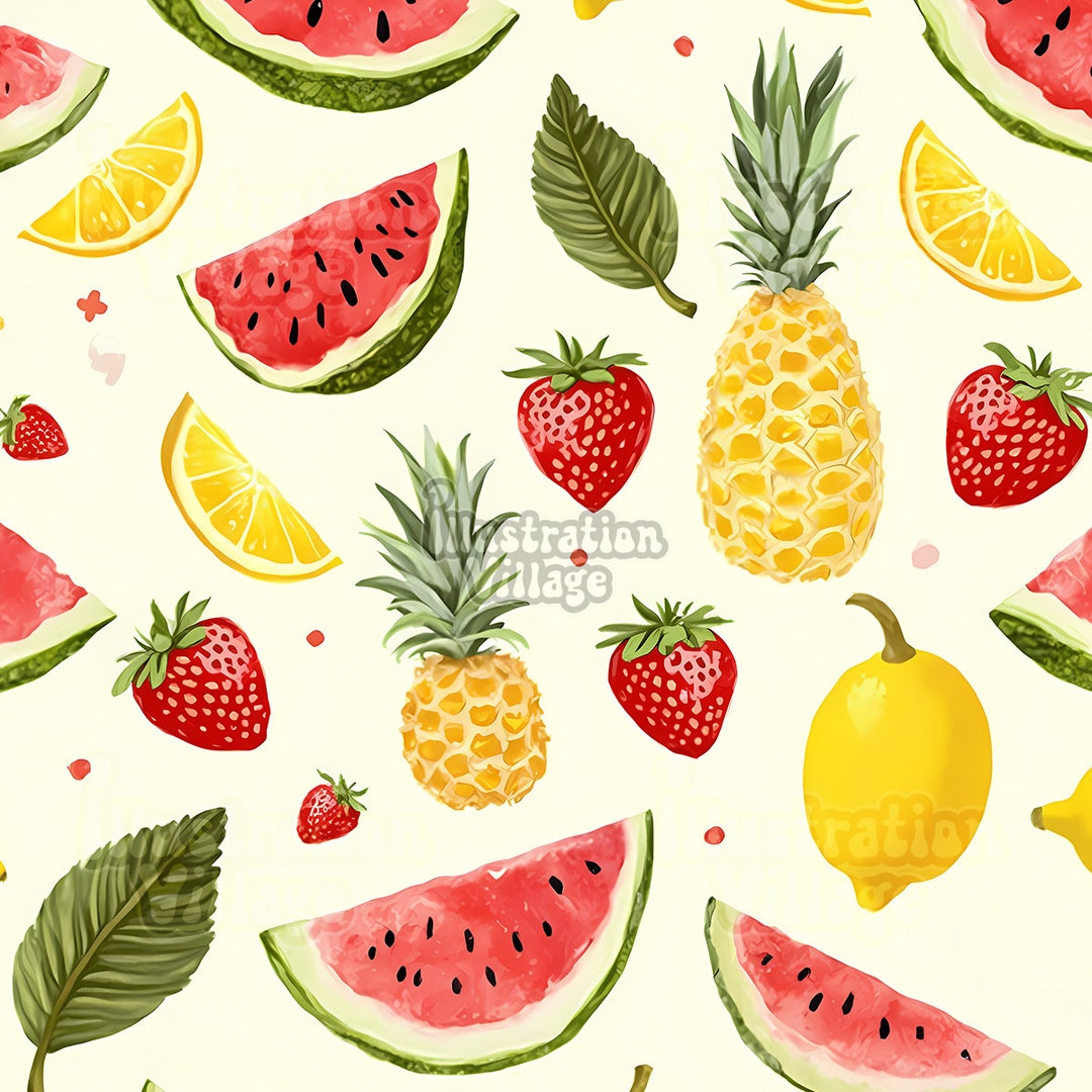 Cute Summer Fruits Seamless Pattern | Pastel Colors Cute Cozy | Digital ...