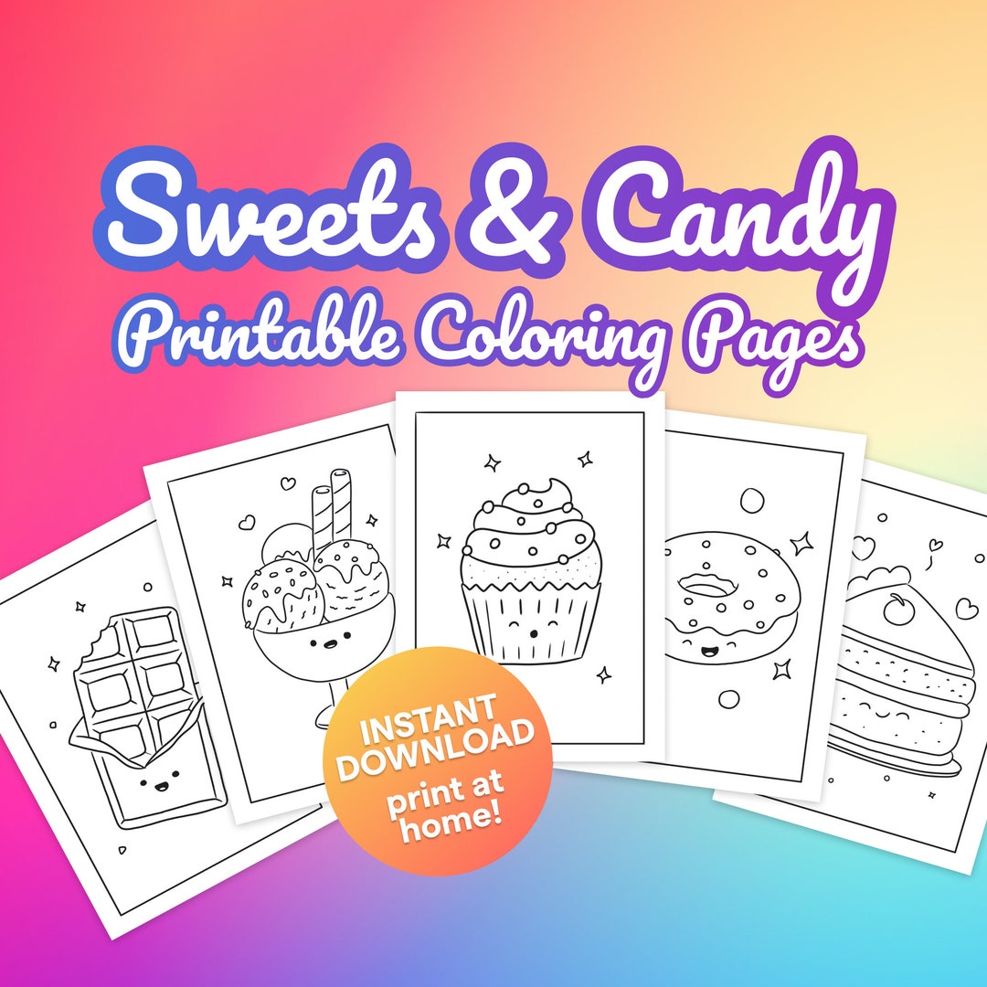 Printable Colouring Pages Candy and Sweets Instant Download Cute ...