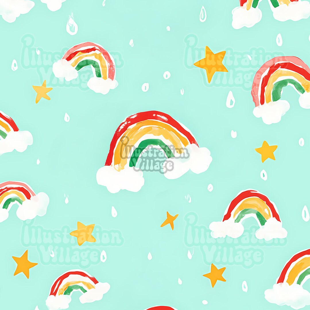 Pastel Rainbow Seamless Pattern | Clouds, Stars (digital Paper) - Etsy