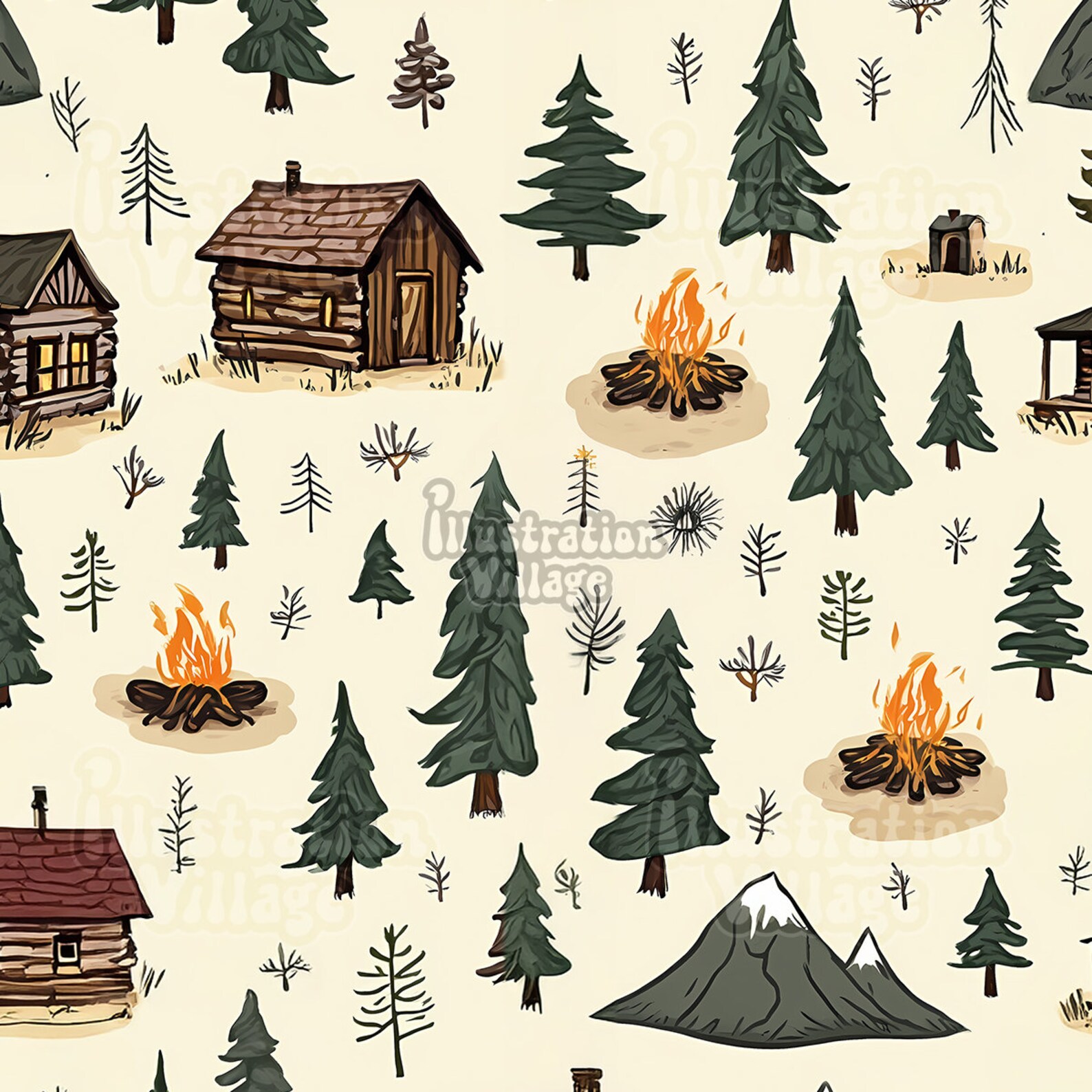 Cute Camping and Forrest Seamless Pattern | Pastel Colors Cute Cozy ...