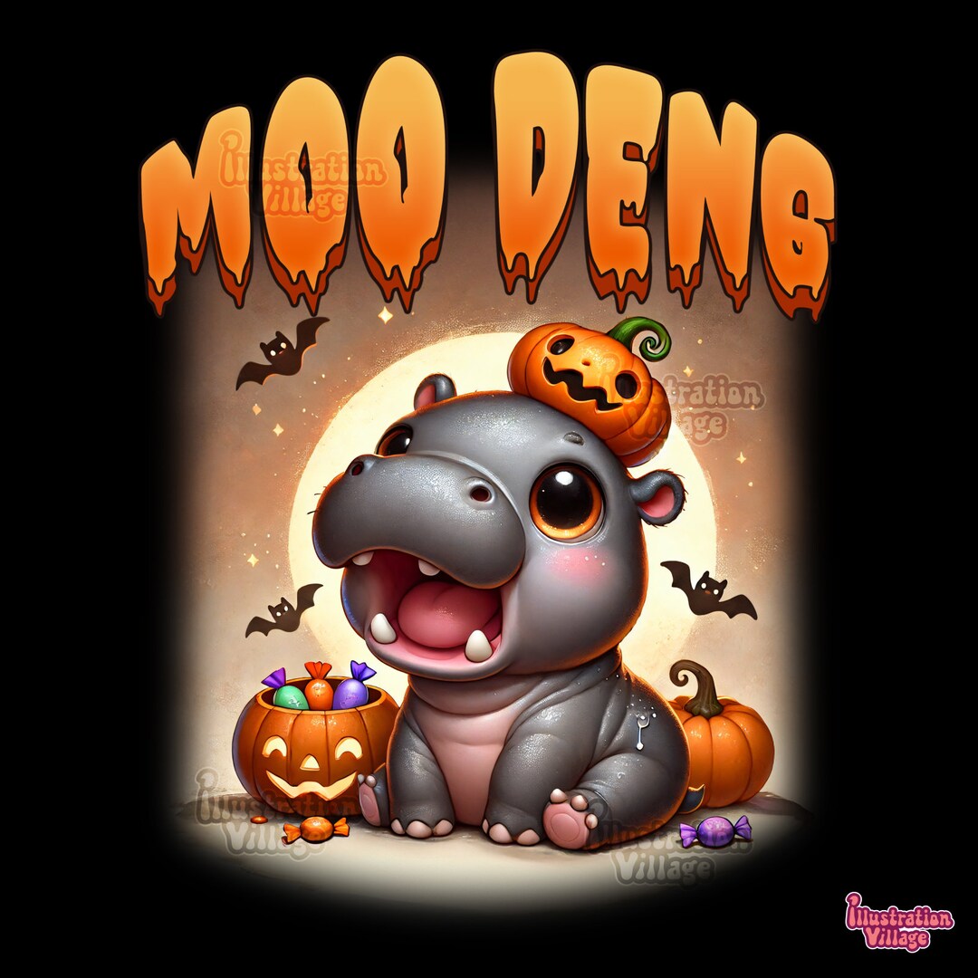 Moo Deng Halloween PNG | Cute Baby Hippo in Spooky Theme | Digital ...