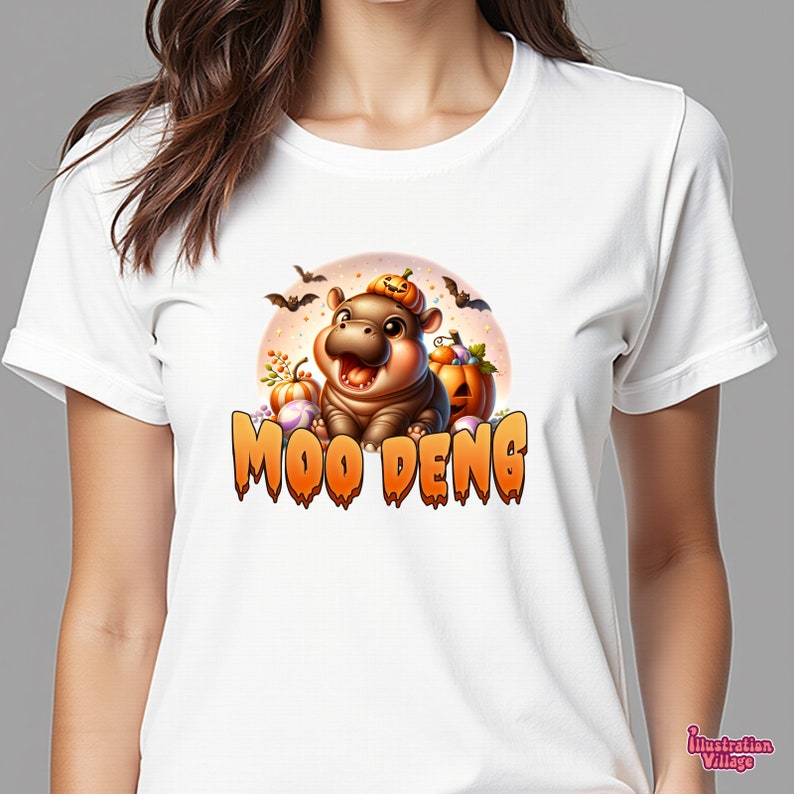 Moo Deng Spooky Halloween PNG | Cute Baby Hippo From Thailand in Spooky ...