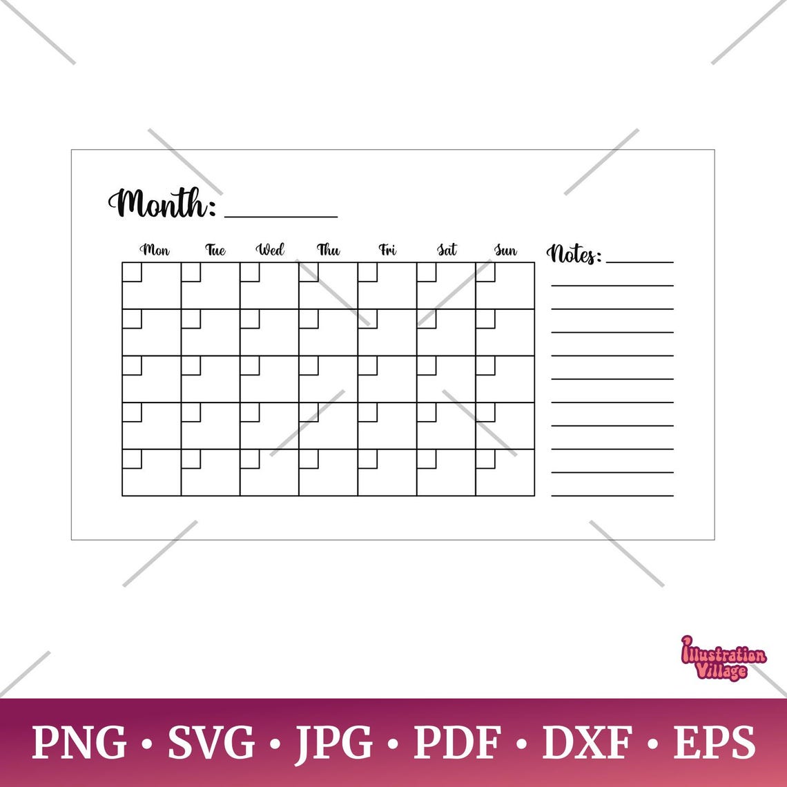 Calendar Planner | Blank Monthly Calendar Productivity | Wall Printable ...
