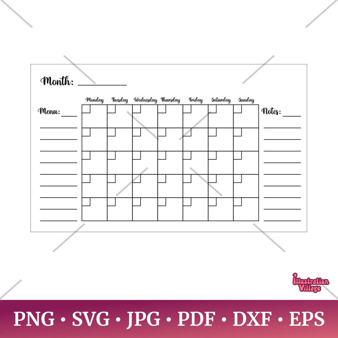 Blank Monthly Calendar Printable | Menu Planner (digital Download) - Etsy