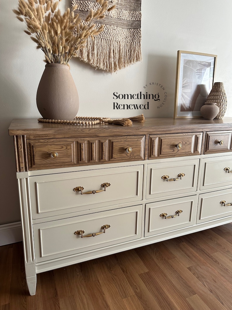 Sold***refinished Cream Solid Wood Dresser - Etsy