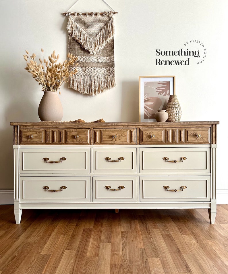 Sold***refinished Cream Solid Wood Dresser - Etsy