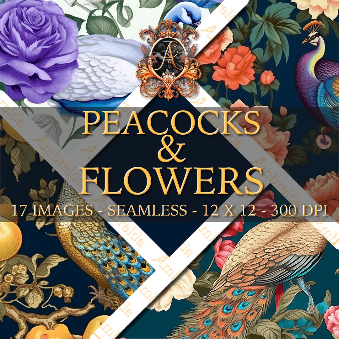 Peacocks and Flowers, Seamless Pattern, Backgrounds, Printable Digital ...